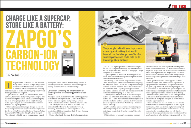Charged EVs | Charge like A supercap, store like a battery: ZapGo’s ...